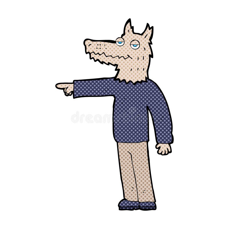 Comic Cartoon Wolf Man Pointing Stock Illustration - Illustration of ...