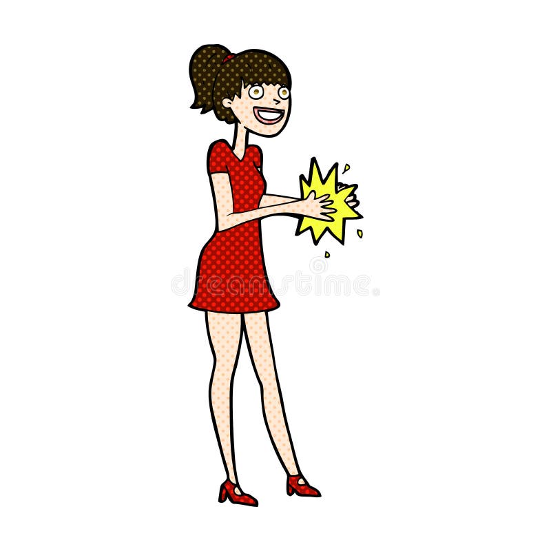 Comic Cartoon Woman Clapping Hands Stock Illustration - Illustration of ...