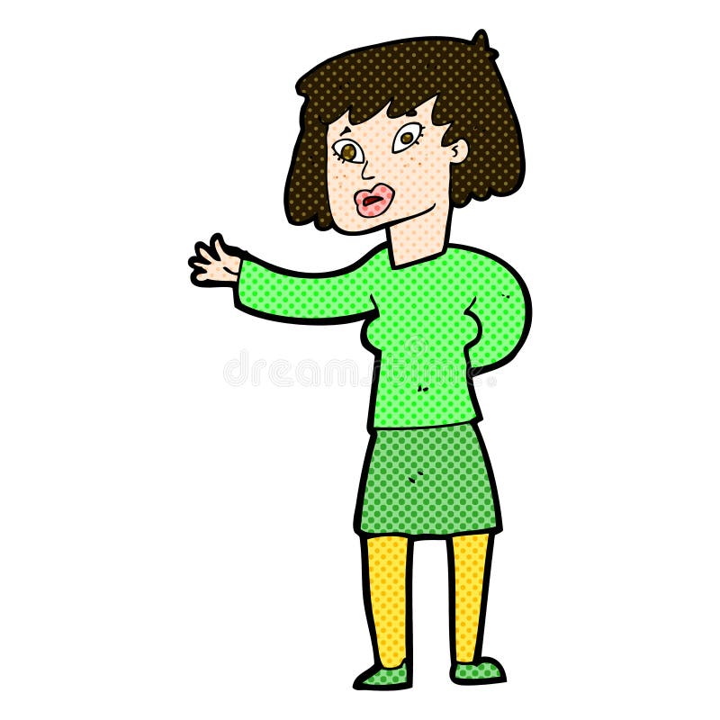 Comic Cartoon Woman Explaining Stock Illustration - Illustration of ...
