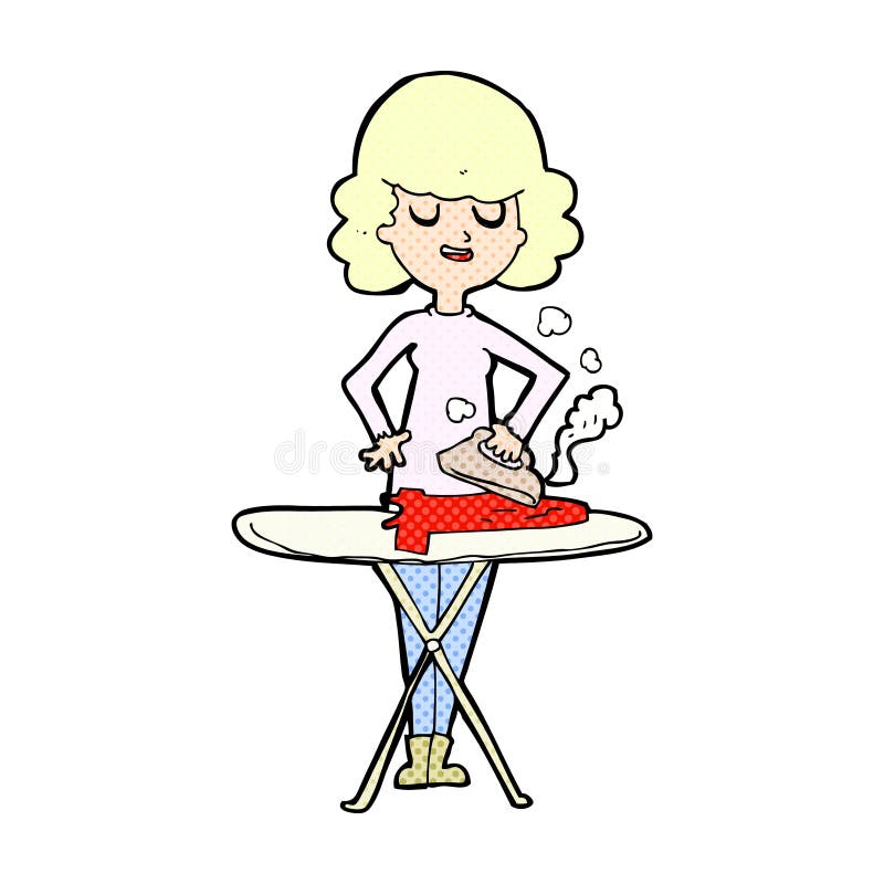 Comic Cartoon Woman Ironing Stock Illustration - Illustration of style ...