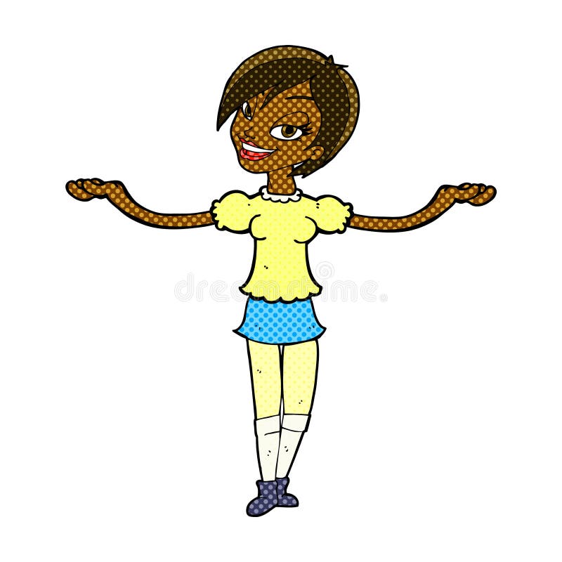 Comic Cartoon Woman Making Open Arm Gesture Stock Illustration ...