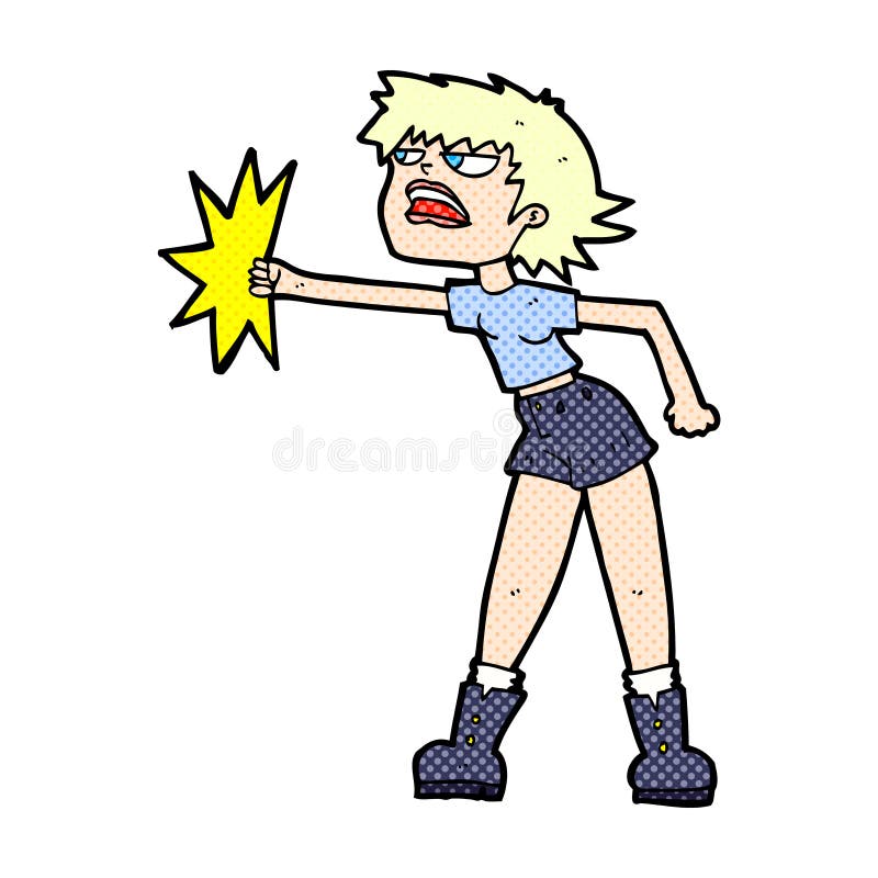 Comic Cartoon Woman Punching Stock Illustration - Illustration of ...