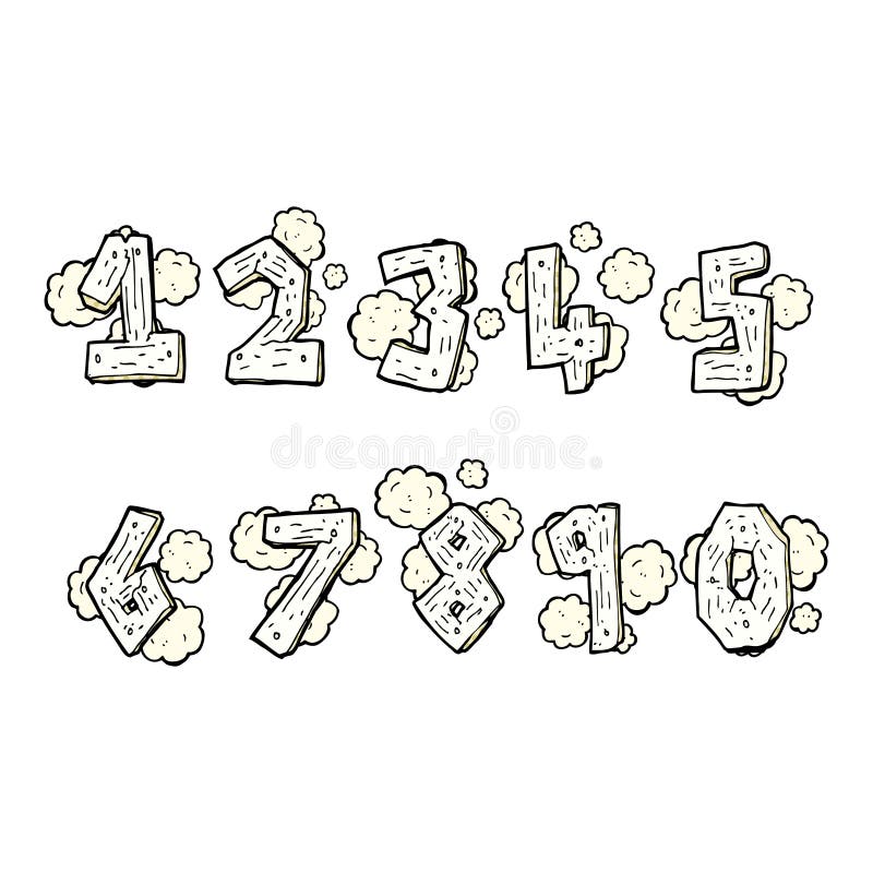 Comic Cartoon Wooden Numbers Stock Illustration - Illustration of print ...