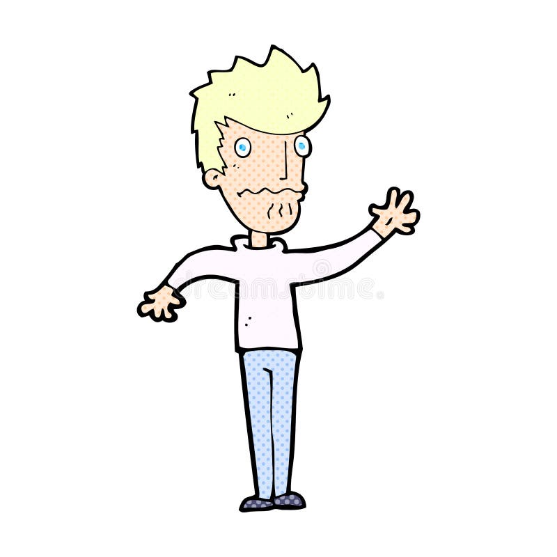 Comic Cartoon Worried Man Reaching Out Stock Illustration ...