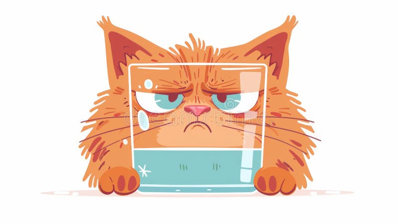 Comic Cat Looking through Glass. Distorted Kitty Face, Sad Muzzle ...