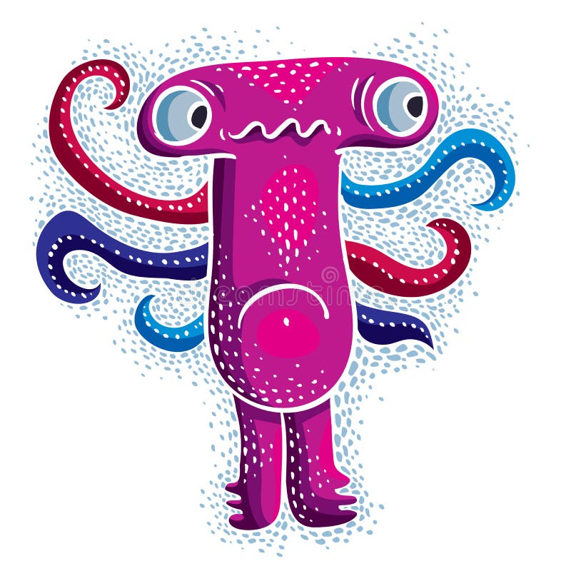 Comic Character, Vector Sad Purple Alien Monster. Emotional Expression ...