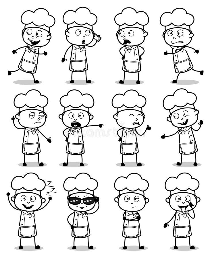 Comic Chef Characters Poses - Set of Concepts Vector Illustrations ...