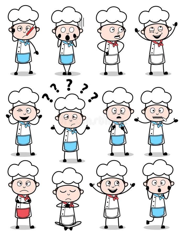Comic Chef Poses - Set of Concepts Vector Illustrations Stock Vector ...