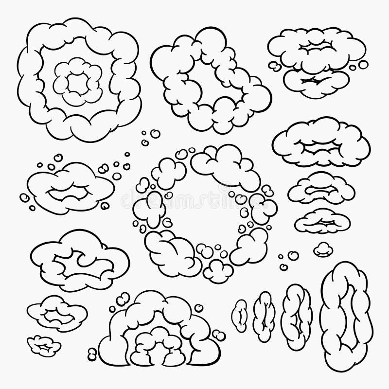 Comic Clouds, Cartoon Vector Clouds in Line Style Isolated on Light ...