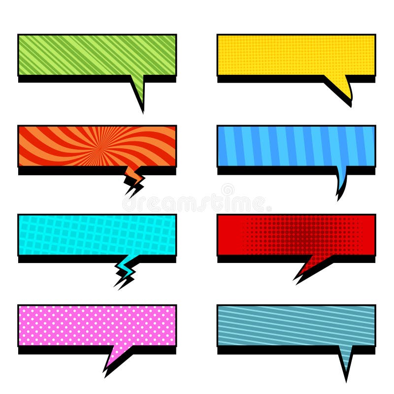 Comic Colorful Rectangular Speech Bubbles Collection Stock Vector ...
