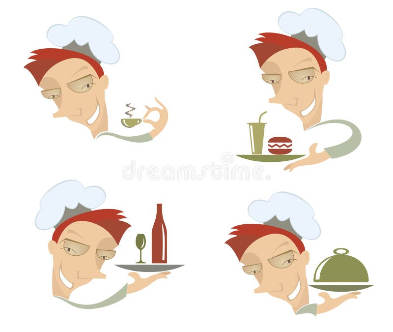 Comic Cook with Pizza and Pie in the Hands Stock Vector - Illustration ...