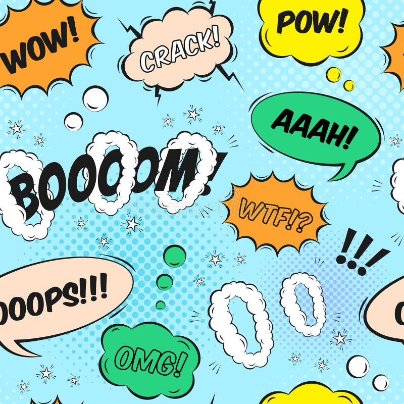 Vector Retro Seamless Pattern with Comic Speech Bubbles, Labels, Logos ...