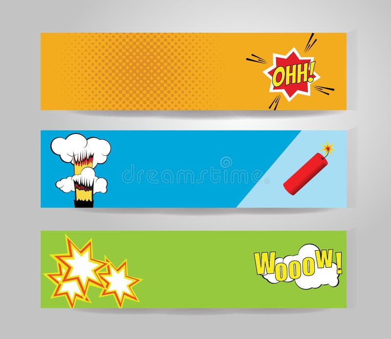 Comic Design Template Banners. Color Isolated Sample Paper with Place ...