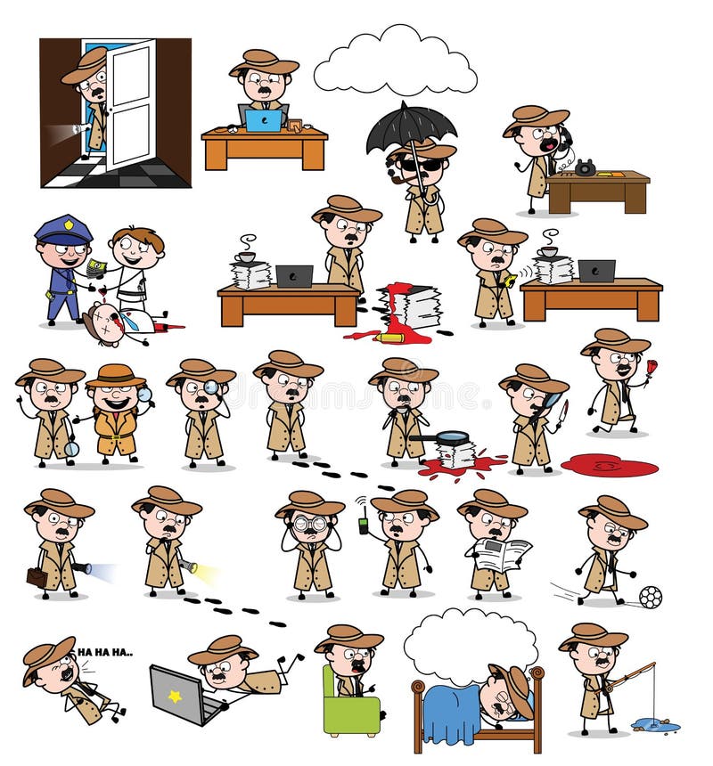 Comic Detective Agent Character - Set of Vintage Concepts Vector ...