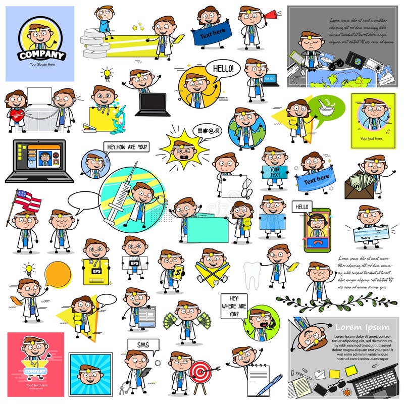 Comic Doctor Character - Retro Concepts Vector Illustrations Stock ...