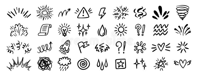 Comic Effect Icon Set, Manga Doodle Elements Collection. Retro Anime ...