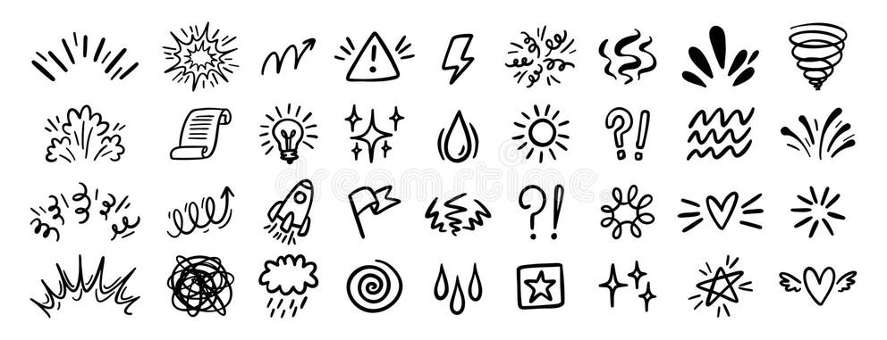 Comic Effect Icon Set, Manga Doodle Elements Collection. Retro Anime ...