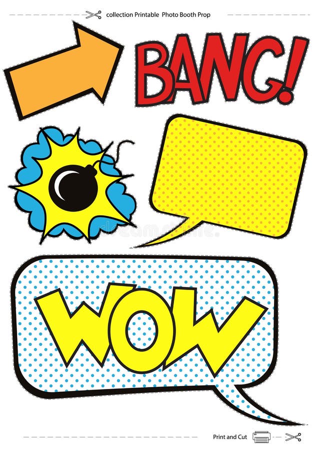 Comic Element, Collection Printable Photo Booth Prop Stock Vector ...