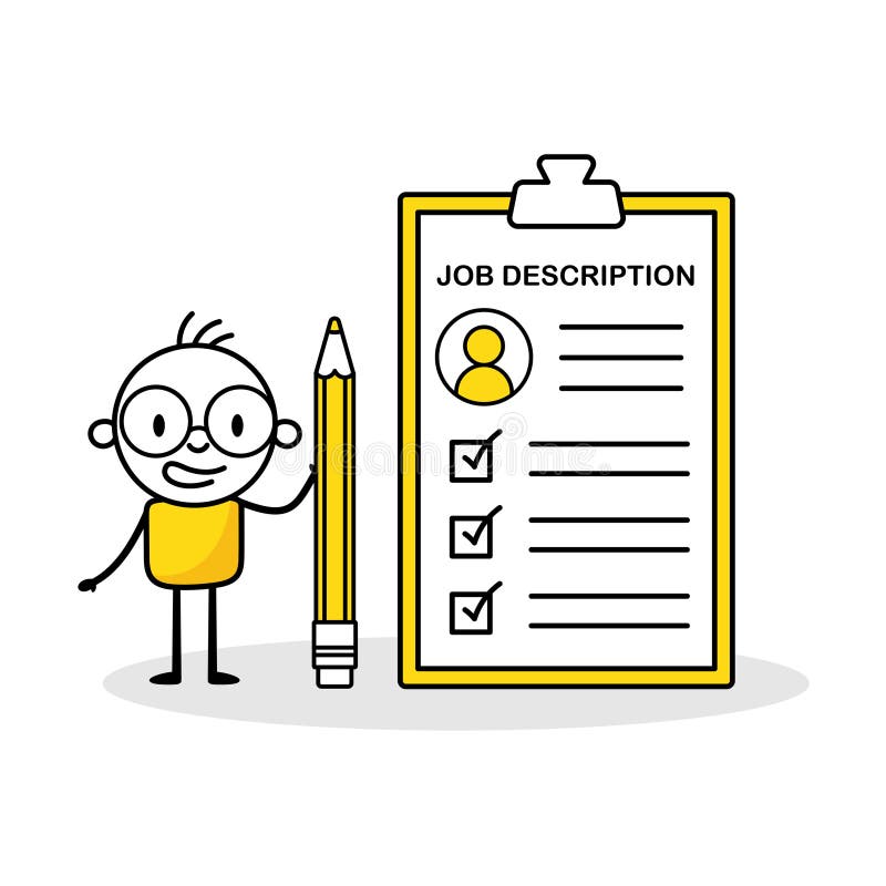 Comic Employer Man Holds a Pencil and Writing Job Description Document ... Comic Employer Man Holds a Pencil and Writing Job Description Document ...