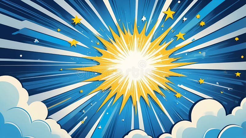 Comic Explosion with Blue Rays and Stars Stock Illustration ...