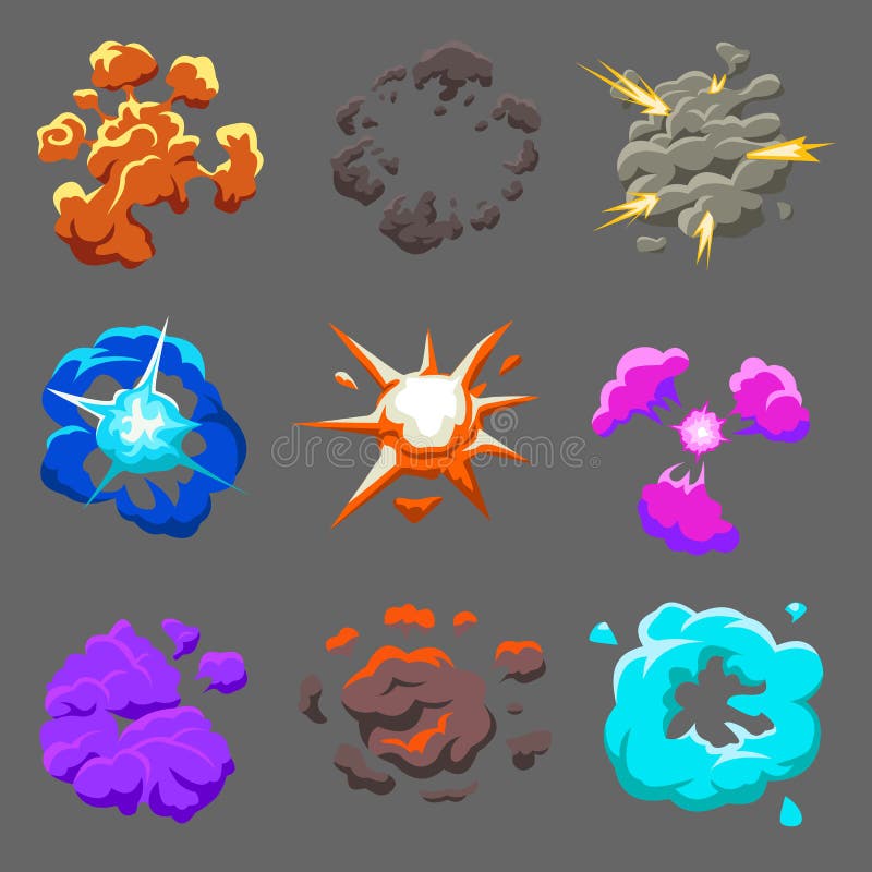 Comic Explosion Effects Set Stock Vector - Illustration of game, effect ...