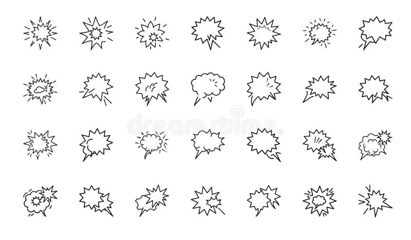 Comic Explosion Speech Bubble Shapes Sizes, Outline Themed Collection ...