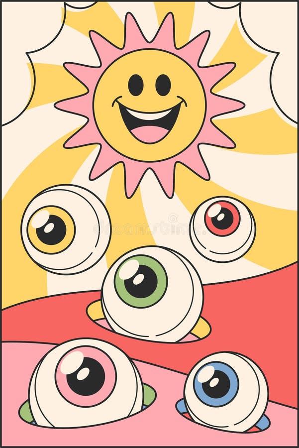 Comic Eyes Under Sun Banner Stock Vector - Illustration of banner ...