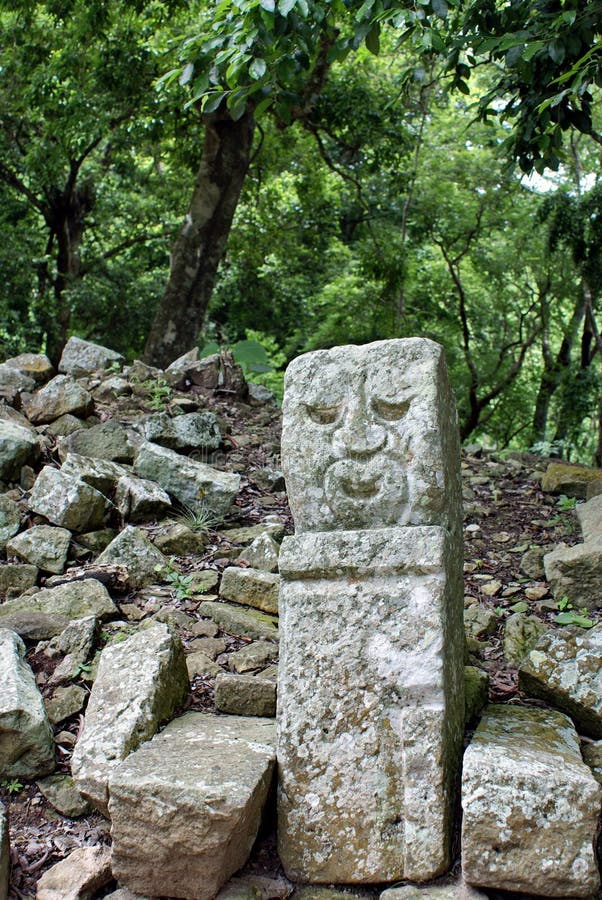 Face Carved into a Stone in Copan Stock Photo - Image of central, park ...