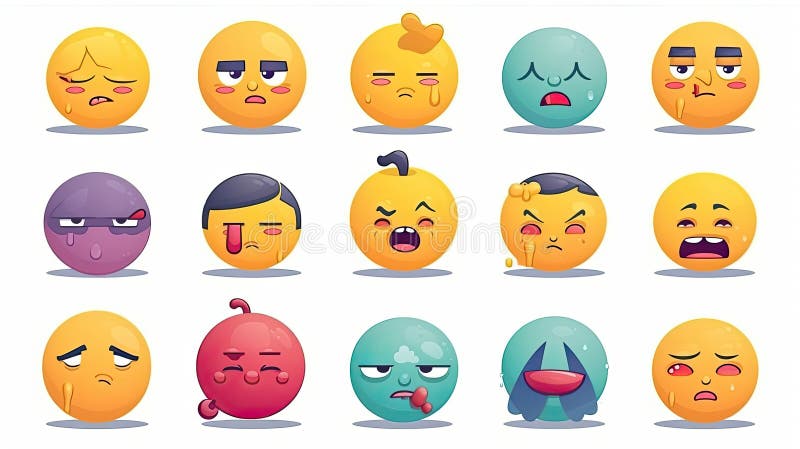 Comic Faces with Different Emotions on White Background Stock ...