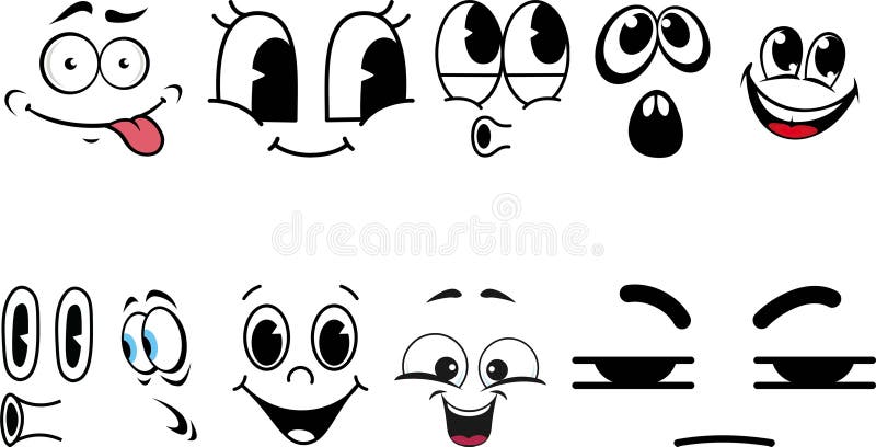 Comic Faces Icon Set Collection Stock Vector - Illustration of happy ...
