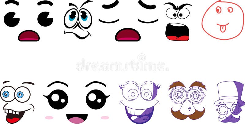 Comic Faces Icon Set Collection Stock Vector - Illustration of like ...
