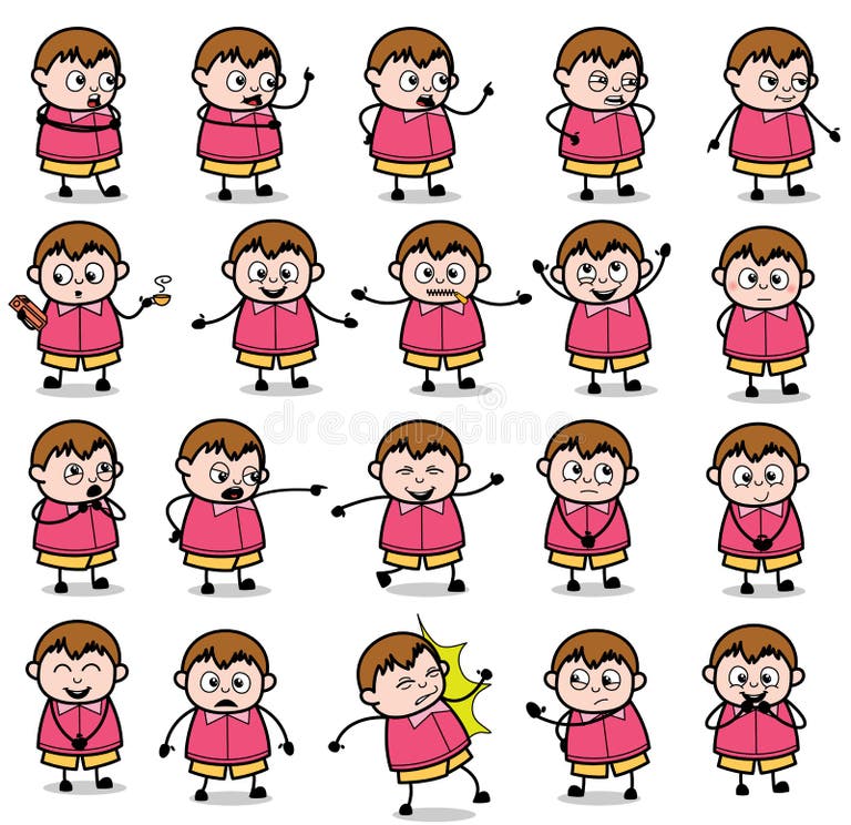 Comic Fat Boy Poses - Set of Concepts Vector Illustrations Stock ...