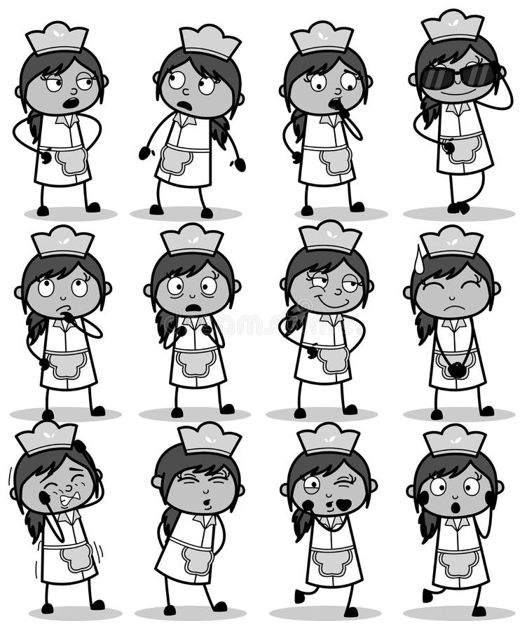 Comic Female Waitress Retro Poses - Set of Concepts Vector ... Comic Female Waitress Retro Poses - Set of Concepts Vector ...