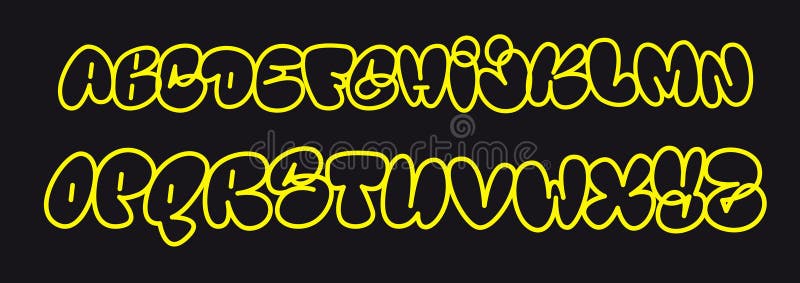 Bold Comic Style Font Alphabet in Yellow Outlined Letters with Playful ...