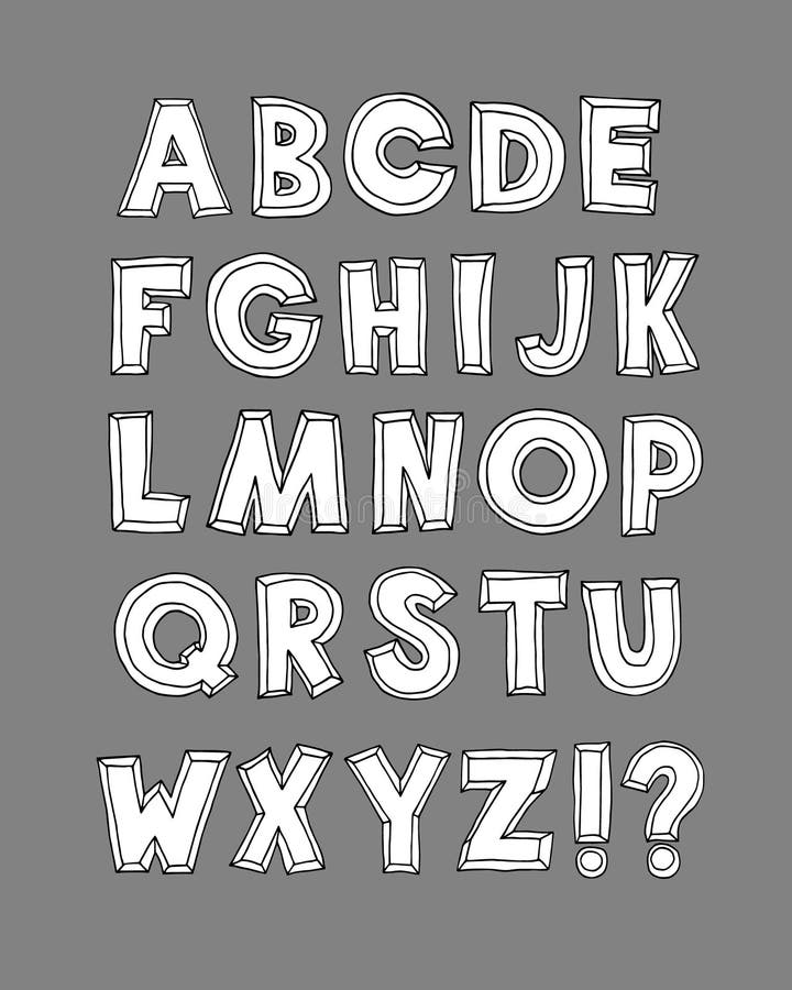 Comic Font Hand Drawn Vector Typeface. Hand Made Handwritten Alphabet ...