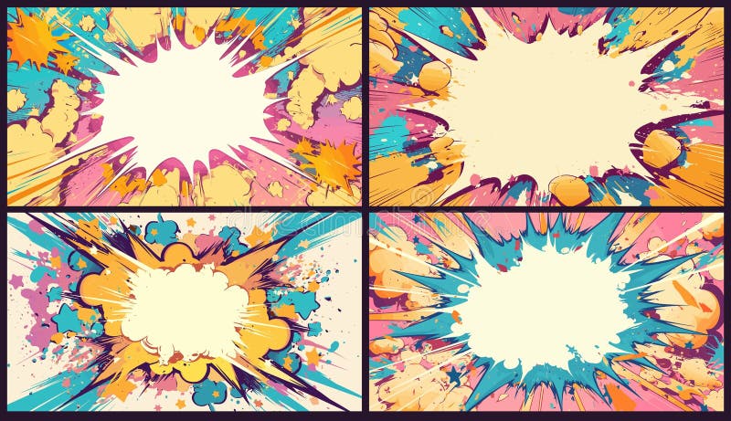 Comic Frame. Cartoon Boom Explosion Background with Cloud, Superhero ...
