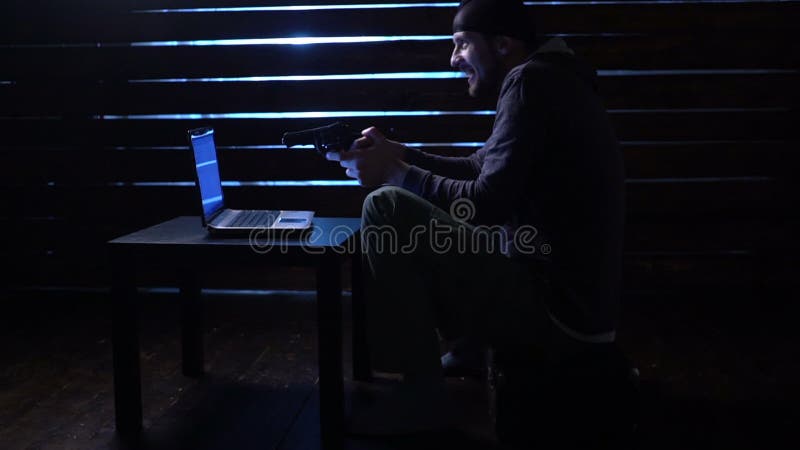 Comic Funny Hacker Commits a Cyber Attack with a Laptop and a Gun in ...