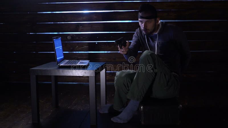 Comic Funny Hacker Commits a Cyber Attack with a Laptop and a Gun in ...