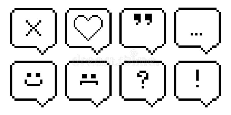 Comic Game Speech Cloud Vector Pixel Art. Balloon Talk Message with Sad ...