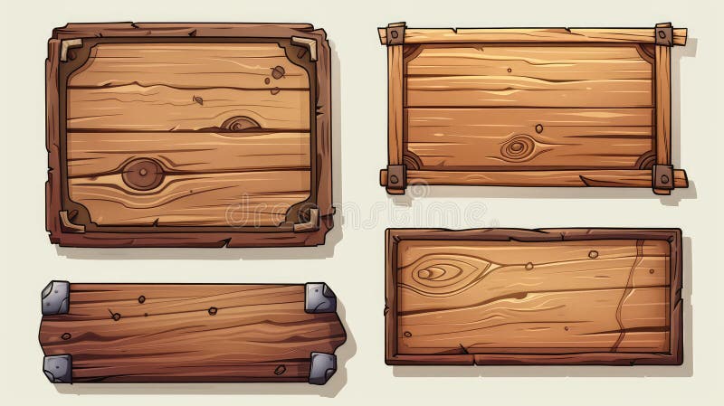 Comic Game UI Elements: Wooden Board and Title Border Stock Image ...