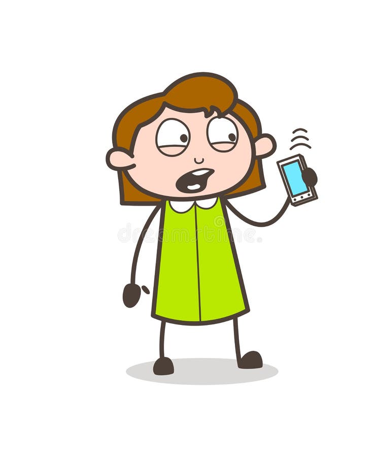 Comic Girl Talking on Phone on Open Speaker Vector Stock Illustration ...