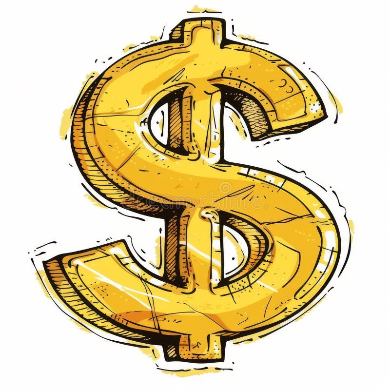 Comic Golden Us Dollar Symbol on White Background, Generative AI Stock ...