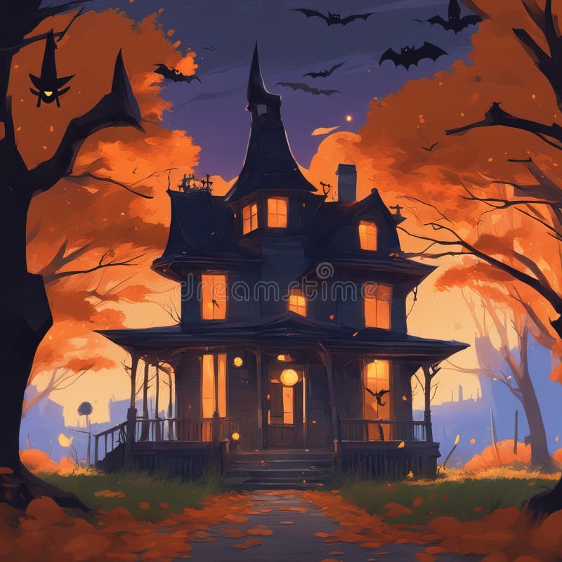 Comic Halloween Background in Flat Design Illustration Poster Template ...