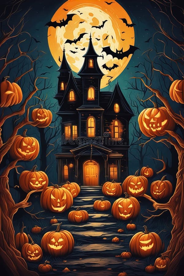 Comic Halloween Background in Flat Design Illustration Poster Template ...