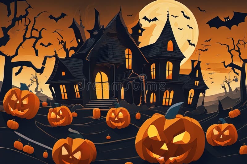 Comic Halloween Background in Flat Design Illustration Poster Template ...