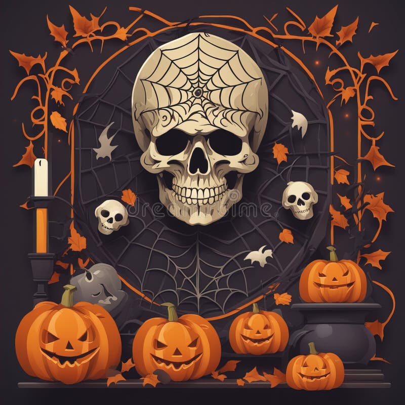 Comic Halloween Background in Flat Design Illustration Poster Template ...