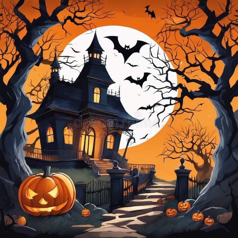 Comic Halloween Background in Flat Design Illustration Poster Template ...