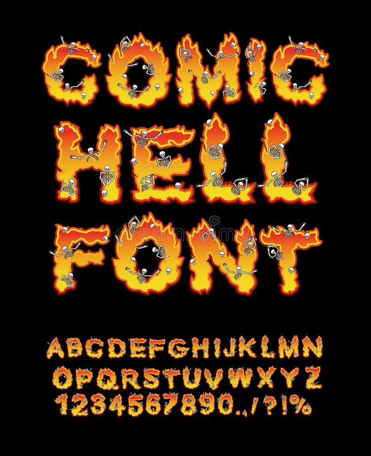 Sinner Font. Letters from Flames. Skeletons in Hell Fire. Hellfire and ...