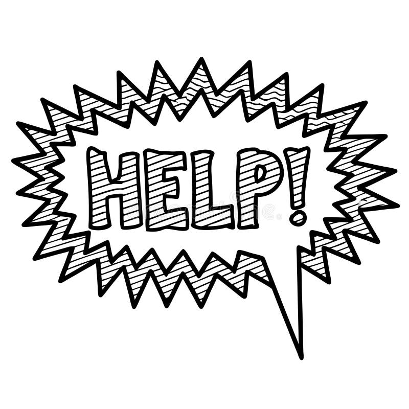 Comic Help Message Bubble Hand Drawn Black Outline, Bold Text ...