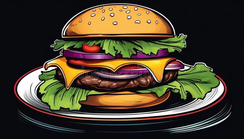 Comic Illustration of Hamburger Stock Illustration - Illustration of ...